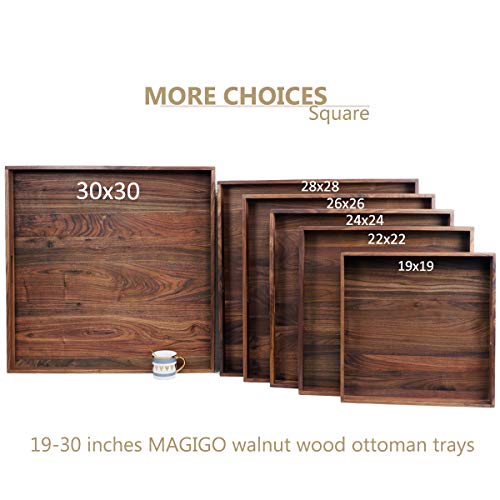 MAGIGO 30 x 30 Inches Extra Large Square Black Walnut Wood Ottoman Tray with Handles, Serve Tea, Coffee Classic 2.5 Feet Wooden Decorative Serving Tray