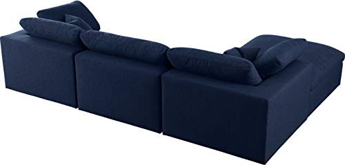 Meridian Furniture Serene Collection Modern | Contemporary Deluxe Comfort Modular Sectional, Soft Linen Textured Fabric, Down Cushions, 2 Corner + 1 Armless + 1 Ottoman, Navy