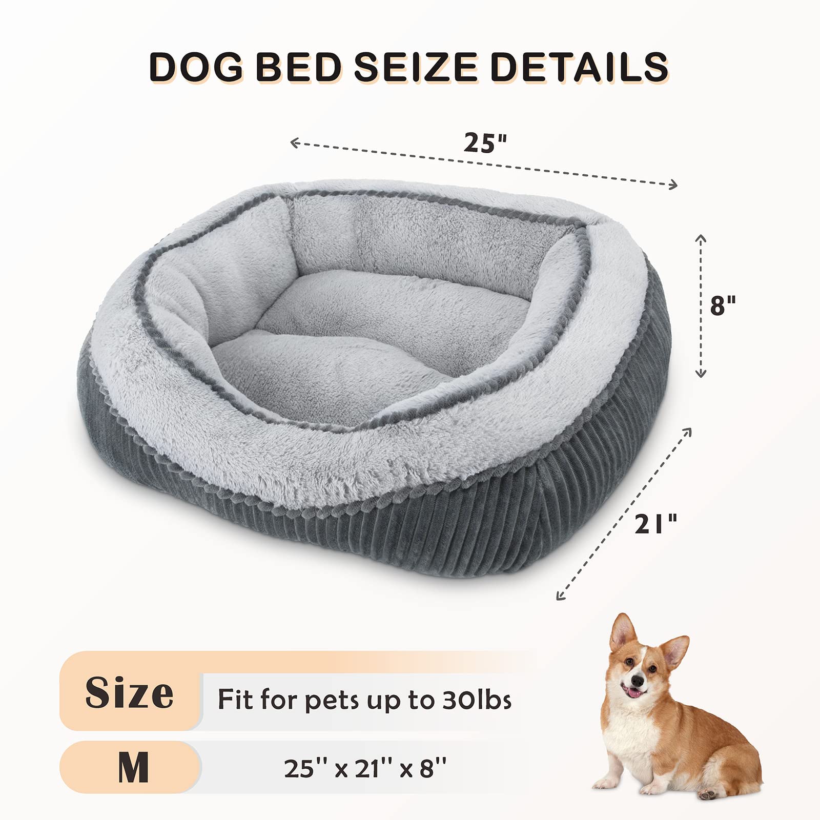 SIWA MARY Dog Beds for Small Medium Large Dogs & Cats. Washable Pet Bed, Orthopedic Dog Sofa Bed, Luxury Wide Side Fancy Design, Soft Calming Sleeping Warming Puppy Bed, Anti-Slip Bottom(25"x21"x8")