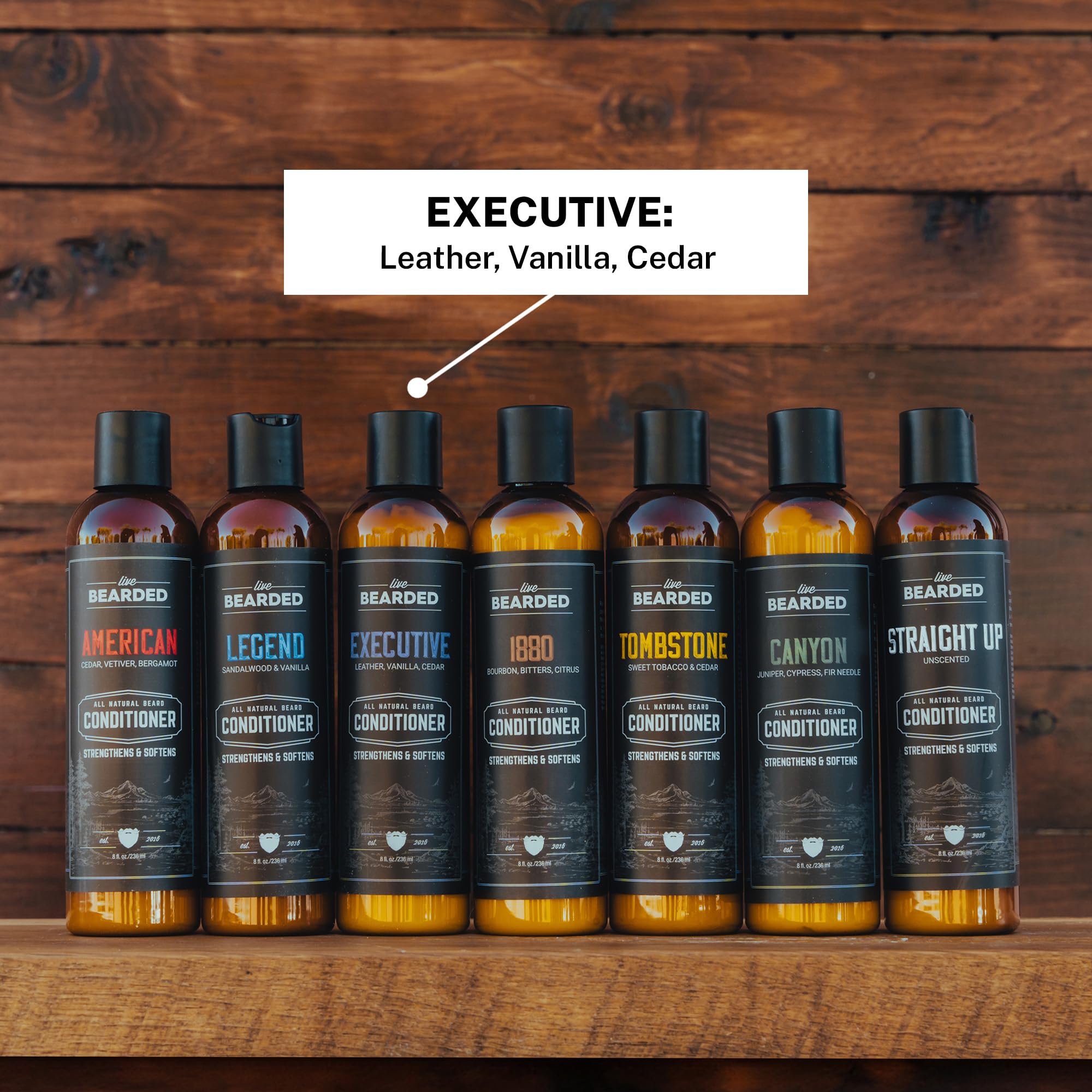Live Bearded Beard Conditioner, 8 fl oz - Strengthens and Softens Facial Hair - Made in the USA - All-Natural Ingredients with Biotin, Caffeine | Executive Scent - Cedar, Vanilla