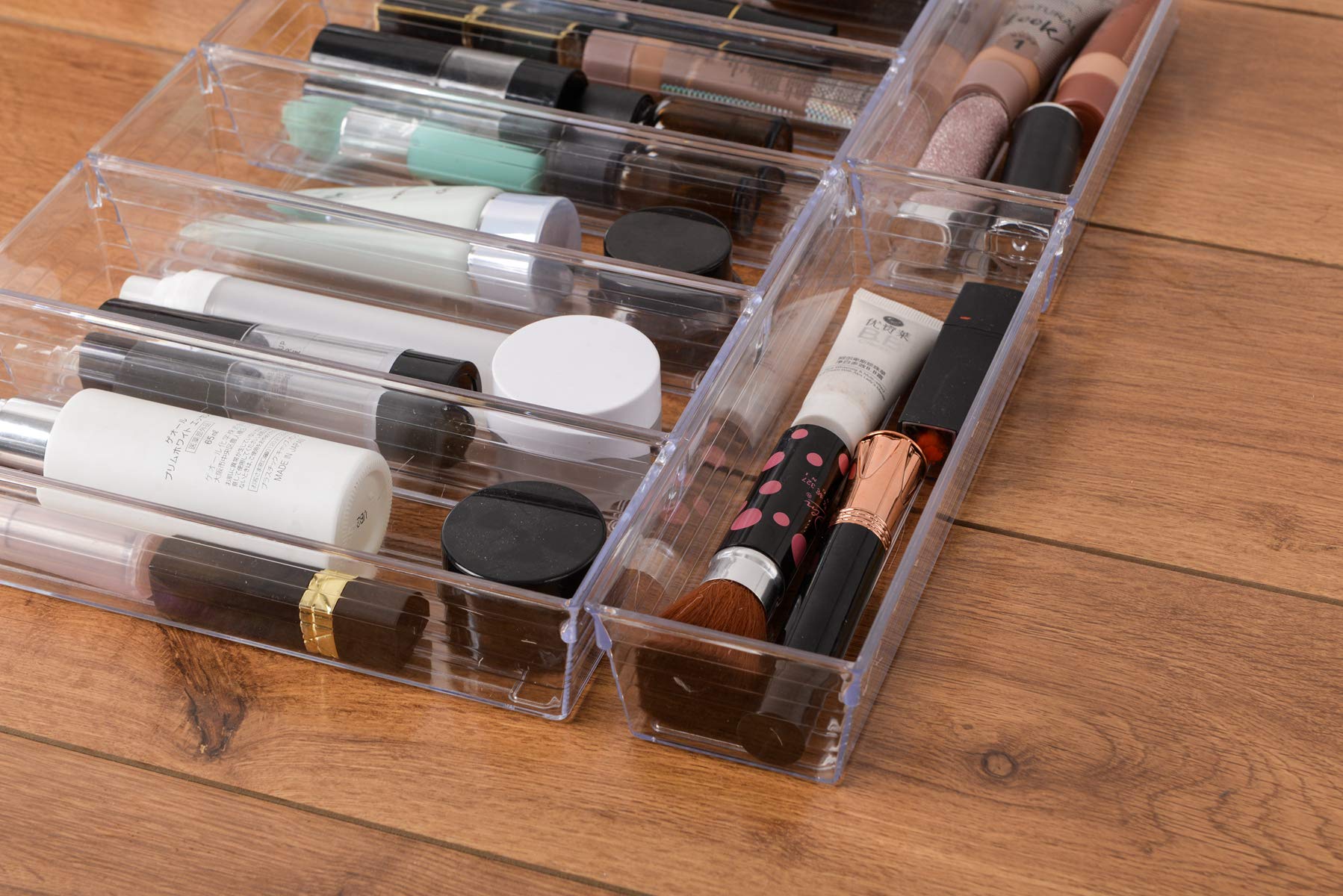 Backerysupply Clear Plastic Drawer Organizer Tray for Vanity Cabinet (9"×3"×2",Set of 8),Storage Tray for Makeup, Kitchen Utensils, Jewelries, and Gadgets