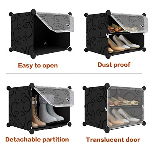 KOUSI Portable Shoe Rack Organizer 48 Pair Tower Shelf Shoe Storage Cabinet Stand Expandable for Heels, Boots, Slippers, 8 Tier Black
