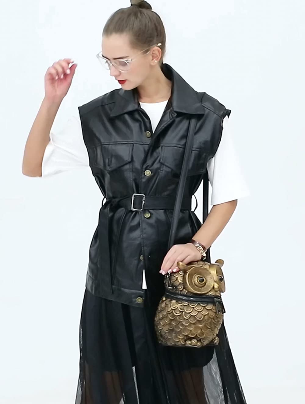 zijingyiran 3D Owl Embossed Shoulder Bag Creative Punk Female Bag Messenger Bag Original Animal Tassel Handbag 2021 New (Golden)