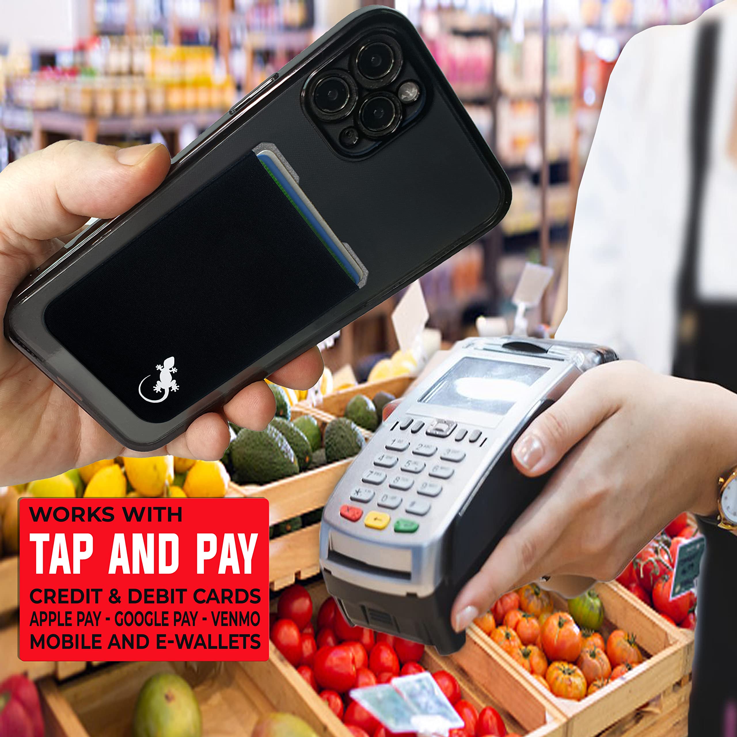 Gecko Travel Tech A Card Holder Phone Wallet Stick on - Credit Card Holders Universal to Any Cell Phone - Black/White