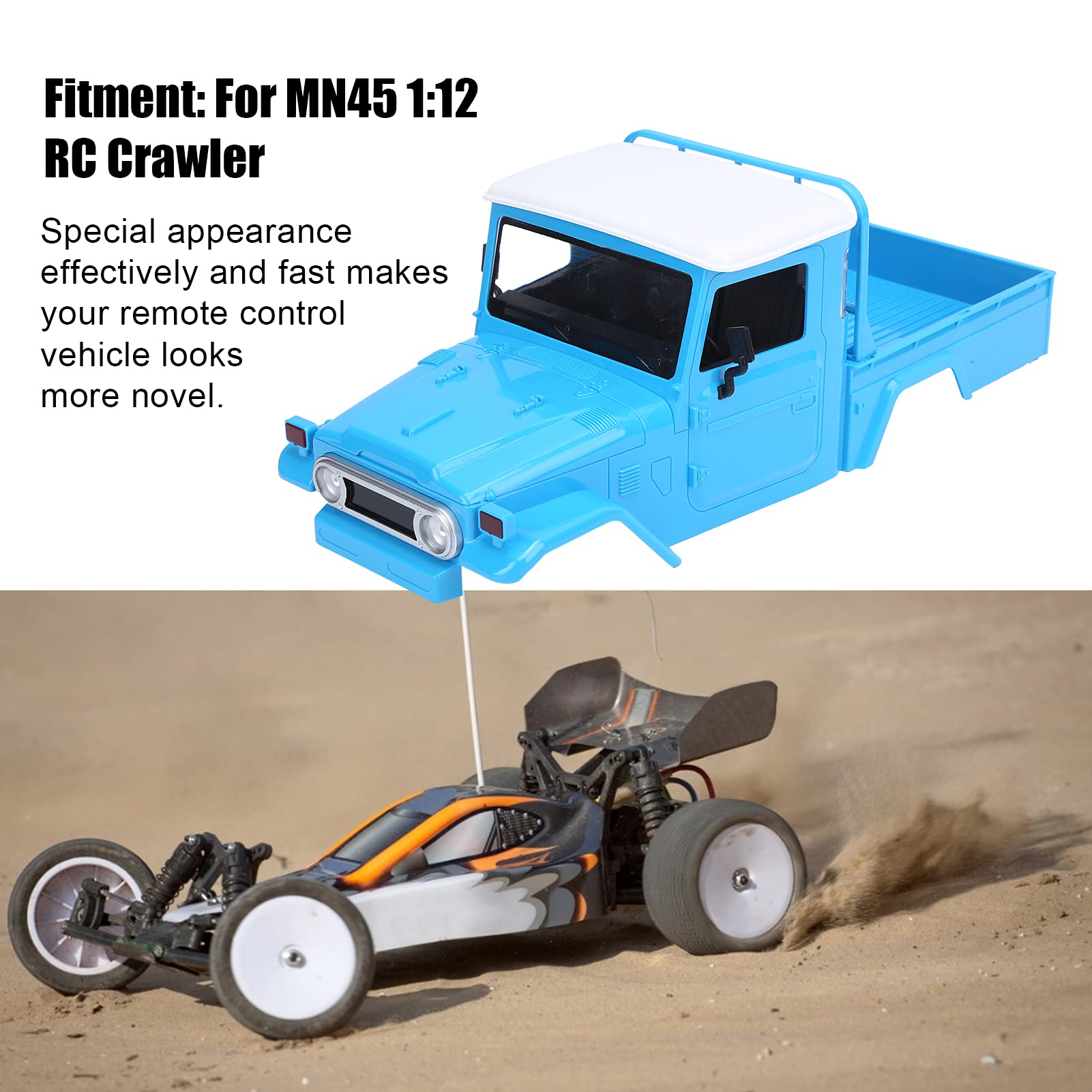 Dilwe RC Car Body Shell, Fernbedienung Pickup Karosserie DIY Modifikation Komponenten for MN45 1:12 RC Crawler, RC Car Body RC Accessories Spare Parts(Blue)