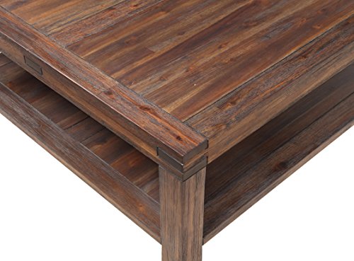 Benzara BM187681 Acacia Wood Coffee Table with Exposed Mortise and Tenon Corner Joints, Brown