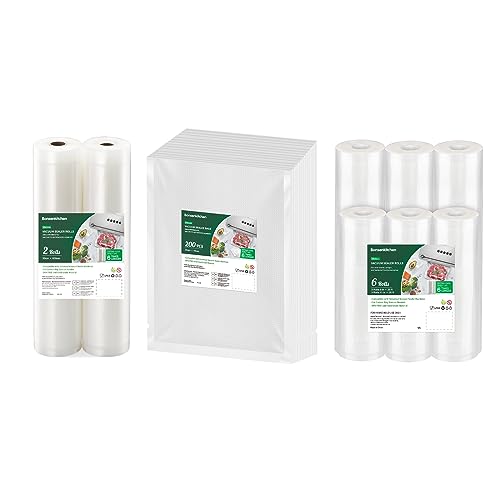 Bonsenkitchen Vacuum Food Sealer Rolls Bags, 2 Packs 8 in x 20 ft Storage Bags, BPA Free, Durable Commercial Customized Size Food Bags for Food Storage and Sous Vide Cooking
