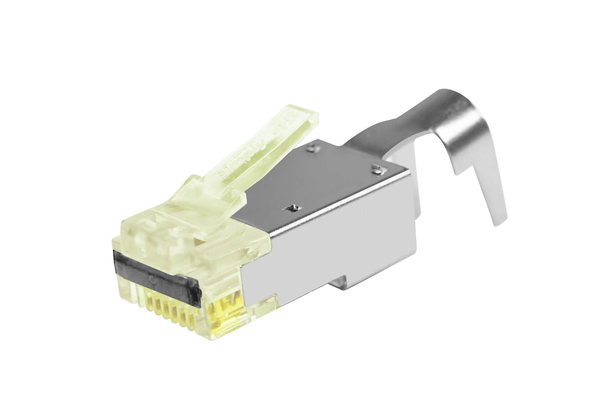 Simply45 ProSeries Pass-Through RJ45 Mod Plug - Shielded External Ground for 23AWG Solid, FPE Insulated 10G STP LAN Cables (Cat7a/7/6a) - Yellow, 50-Piece Jar - S45-1755P