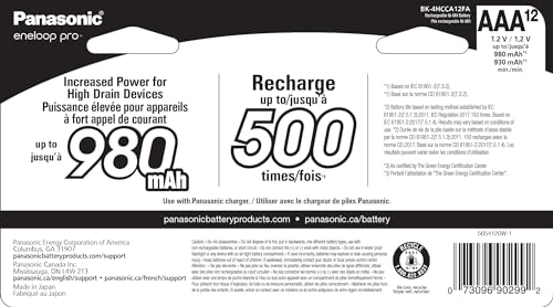 Eneloop Panasonic BK-4HCCA12FA pro AAA High Capacity Ni-MH Pre-Charged Rechargeable Batteries, 12-Battery Pack