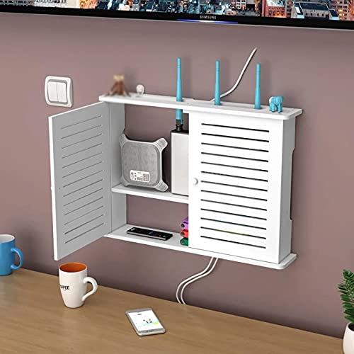 Jaquiain Wireless WiFi Router Storage Boxes Wooden Box Cable Wire Bracket Wall Plug Board Storage Shelf S