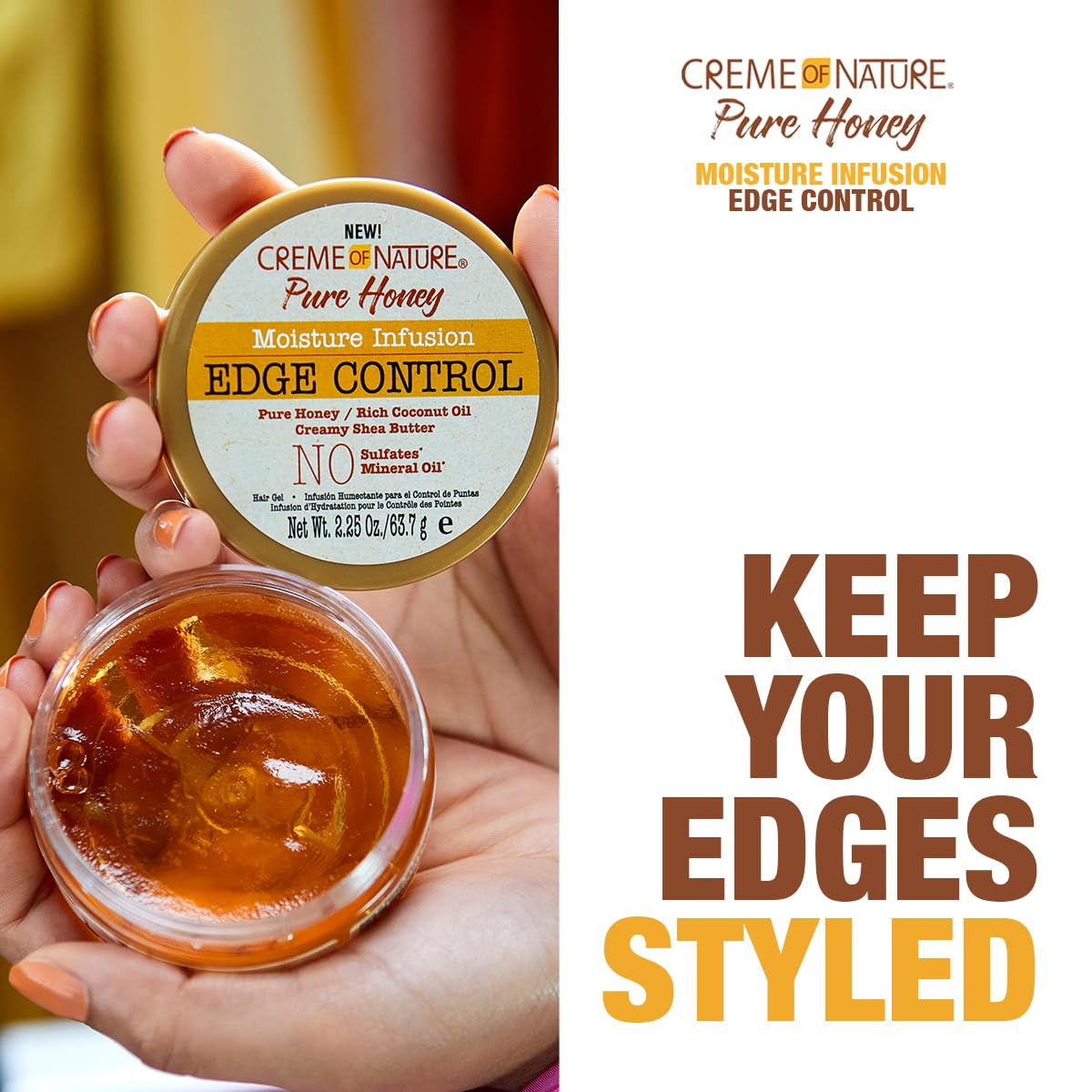 Moisture Infusiuon Edge Control by Creme of Nature, Pure Honey, Coconut Oil and Shea Butter Formula, 2.25 Oz