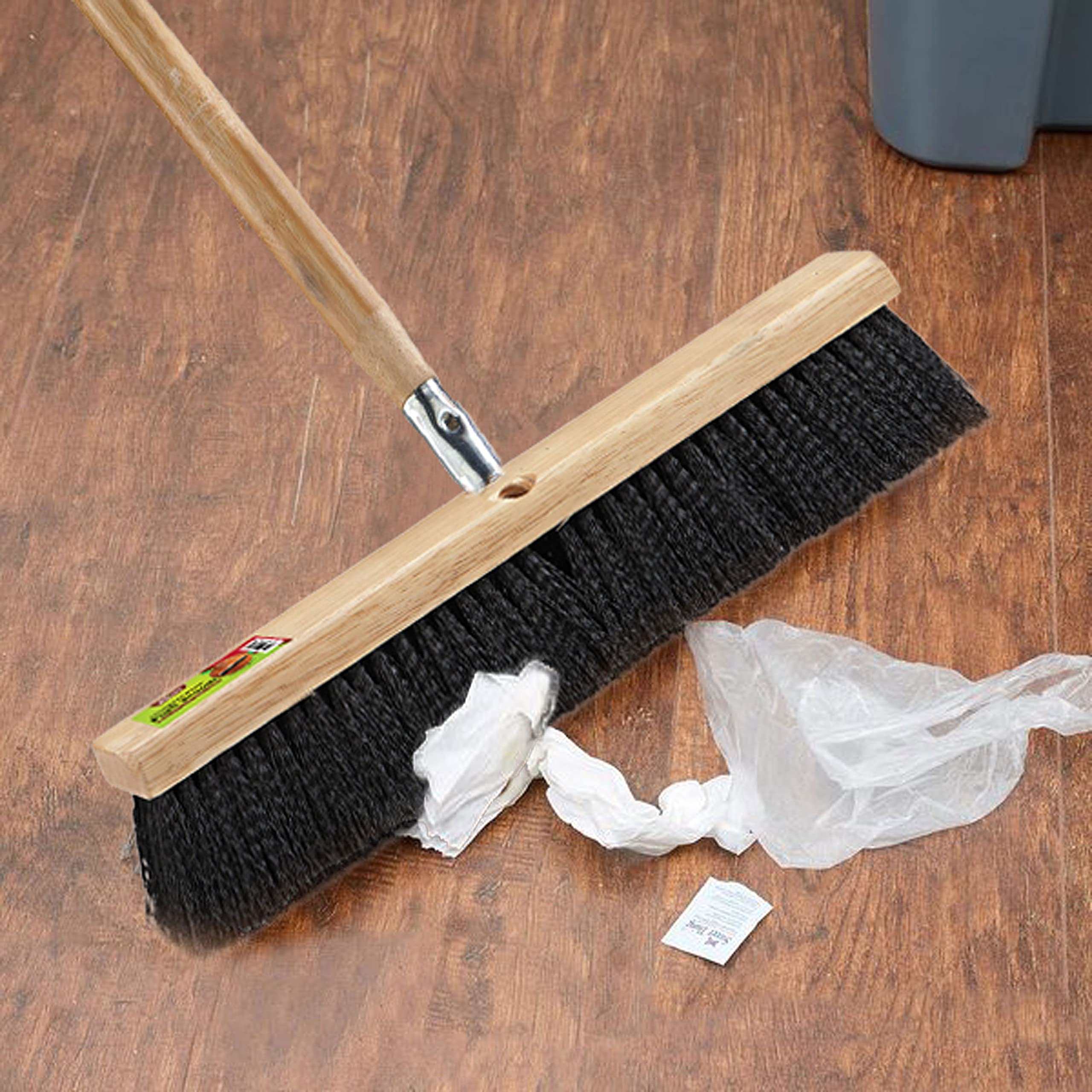 Unvert Black Indoor Push Broom Head – Heavy Duty Hardwood Block – Polypropylene Bristles – Deck Scrub Brush – Two Threaded Handle Holes for Better Assist (18")
