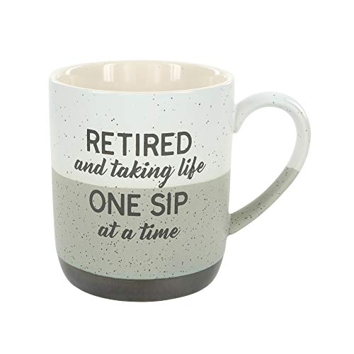 Pavilion Gift Company Retired and Taking Life One Sip at A Time-15oz Speckled Stoneware Coffee Cup Mug, 1 Count (Pack of 1), Beige