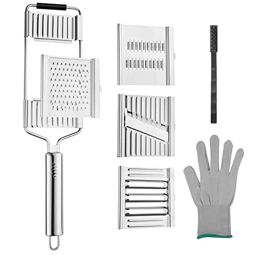 6-in-1 Multi Purpose Vegetable Slicer | Upgraded Vegetable Chopper Grater Cutter Shredder with Handle | Stainless Steel Peeler for Potato, Garlic, Cheese, Lemon in the Kitchen