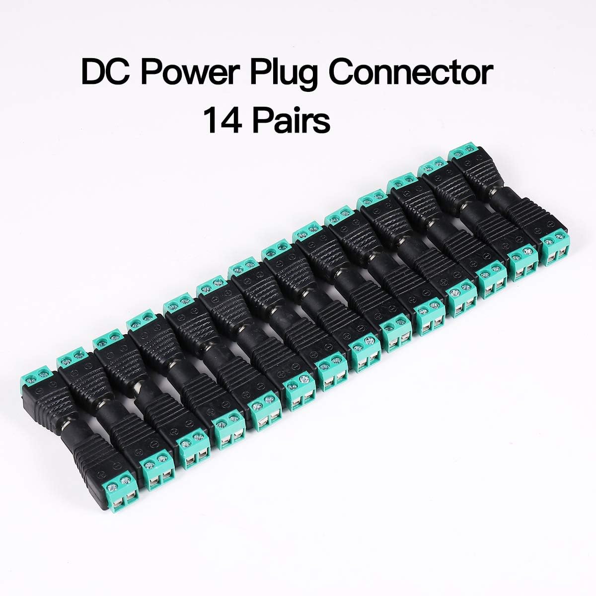 VFLTOOL 28PCS Upgraded DC Power Connector 12V 14PCS Male + 14PCS Female Adapter 2.1 X 5.5MM DC Power Jack Plug Connector for CCTV Camera, Led Strip Light Cable Wire