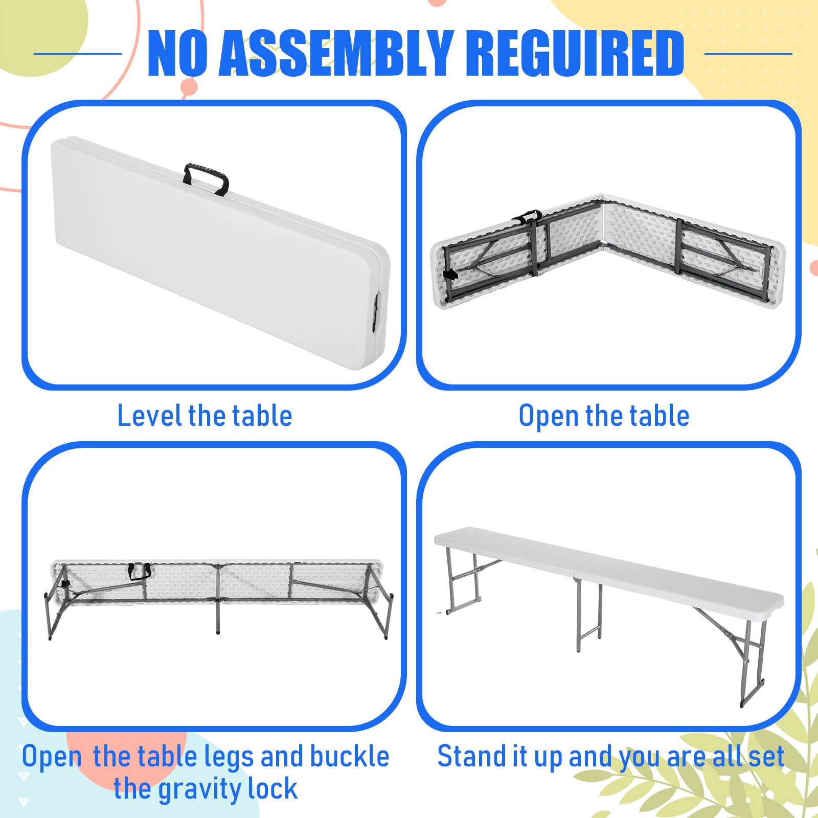 Soaoo 6 Pack 6ft Plastic Folding Bench Portable Outdoor Bench White Foldable Bench Seating with Carrying Handle for Indoor Outdoor Backyard Camping Picnic Dining Party