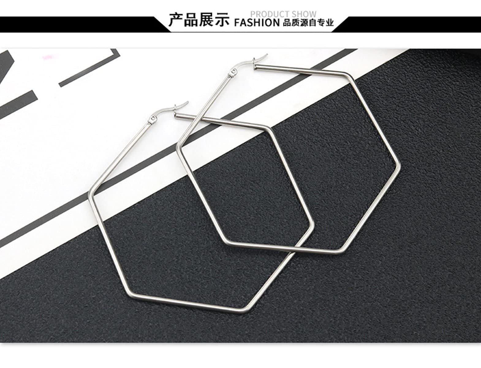 4 Pairs Stainless Steel Geometric Hexagon Round Square Thin Hoop Earrings for Women Jewelry Set-silver