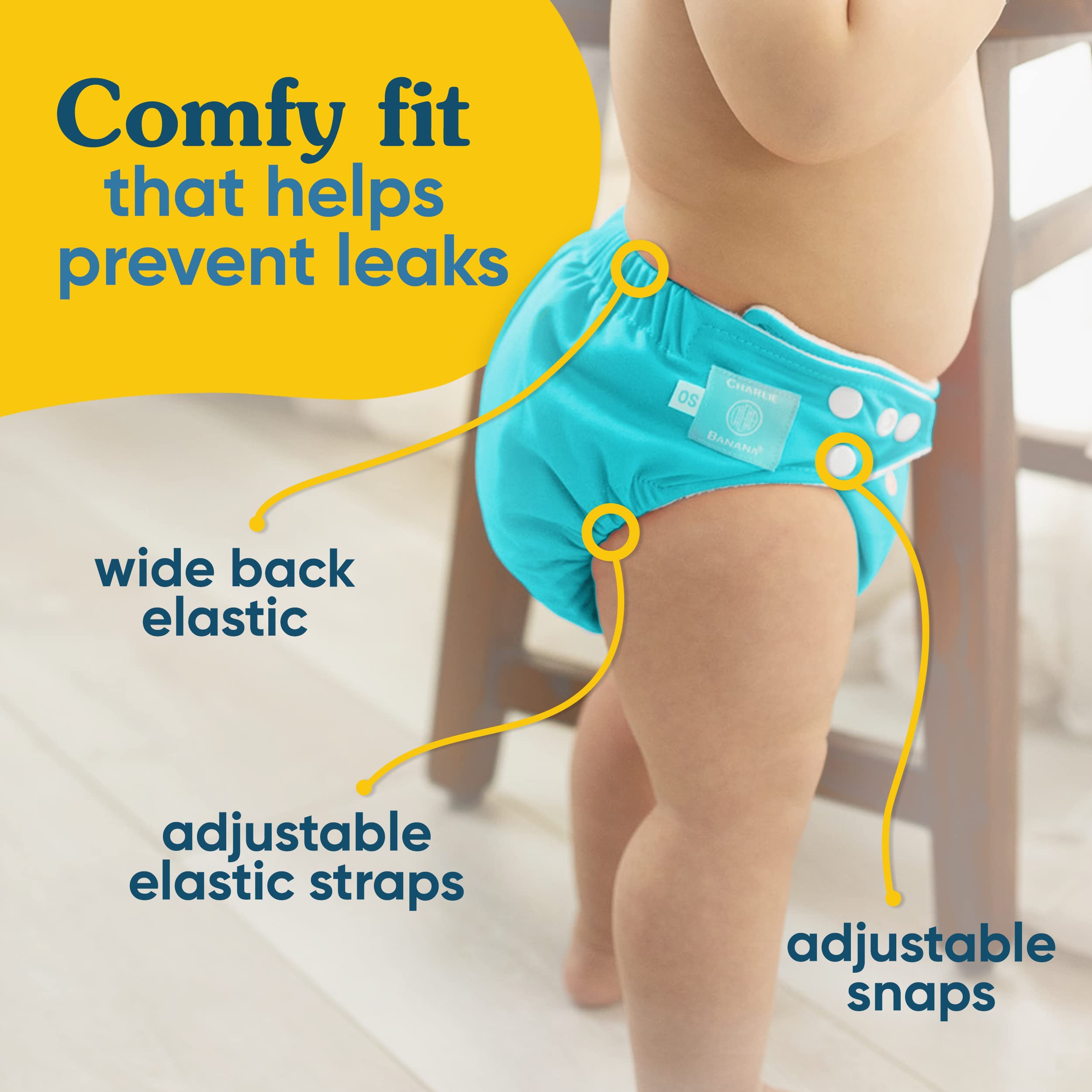 Charlie Banana Baby Fleece Reusable and Washable Cloth Diaper System, 1 Diaper and 2 Inserts, One Size, Fluorescent Turquiose