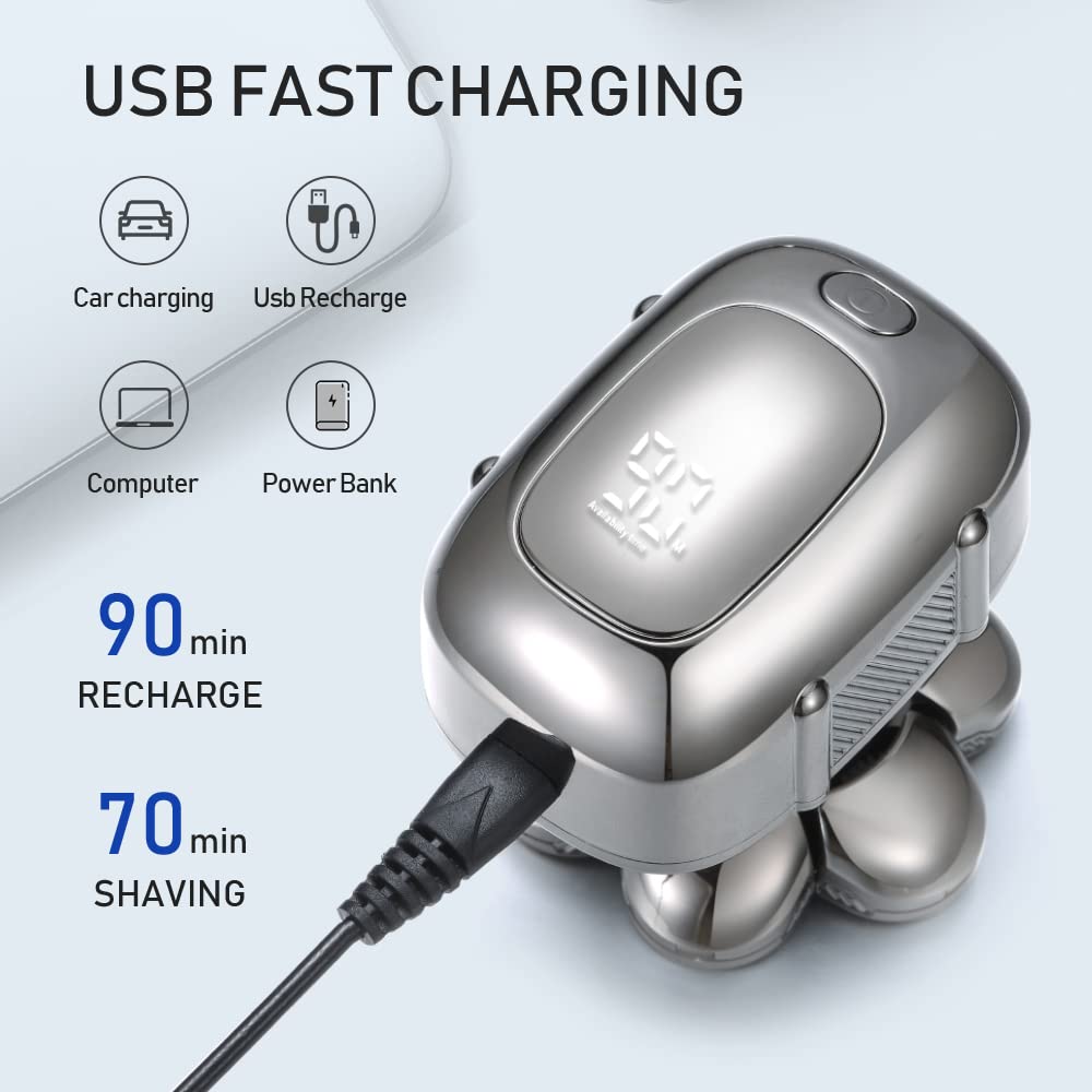 Bald Head Shavers for Men - 4 in 1 Electric Razor for Bald Men Wet and Dry, Floating Cordless USB Rechargeable Rotary Shaver Grooming Kit Beard Trimmer Waterproof Fast Charging with LED Display