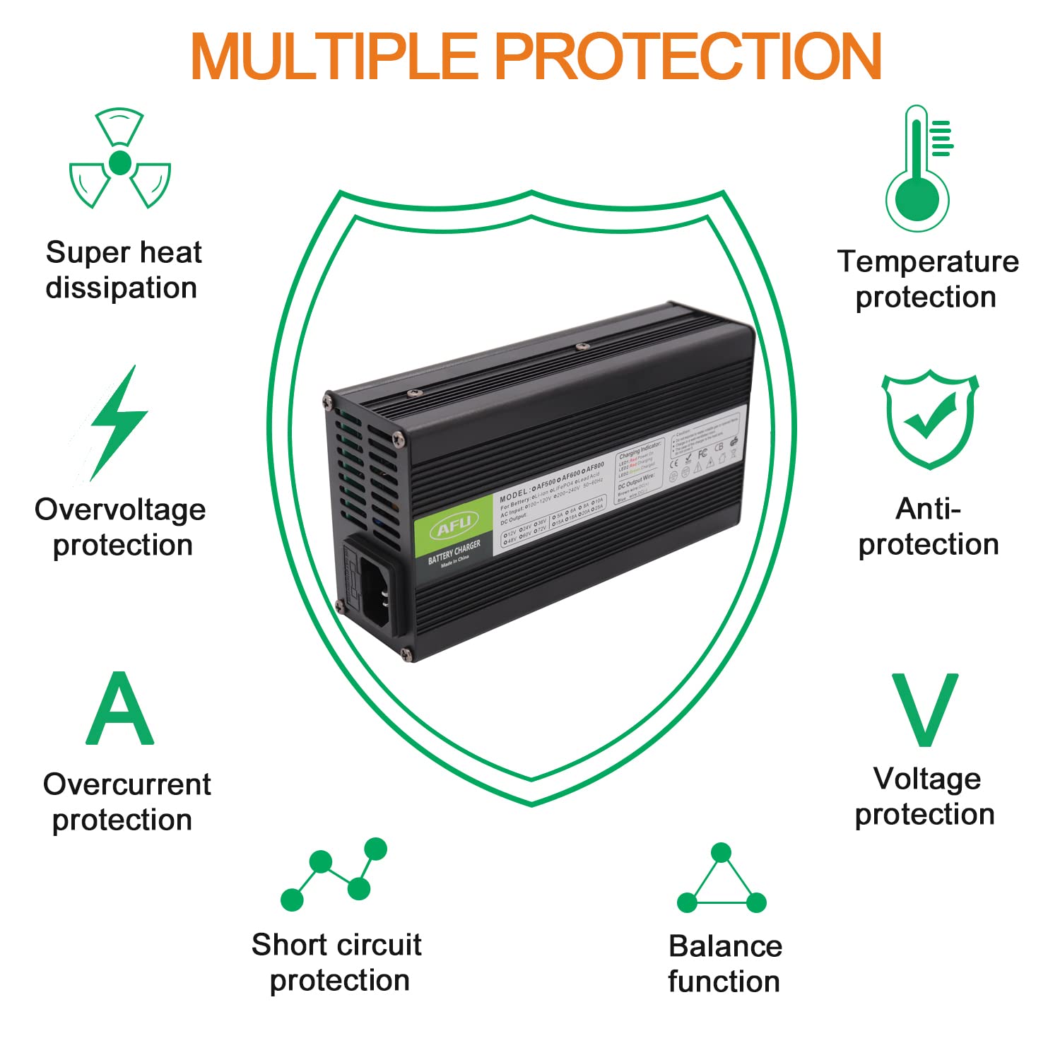 84V 5A Li-ion Battery Smart Charger for 20S 72V Li-ion Battery Black Aluminum Case with Cooling Fan (GX16 1+ 3- Plug)