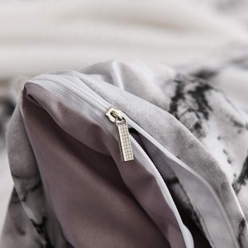 Jolusere White Marble Duvet Cover Set Queen Size White Gray Reversible Bedding Set Boho Aesthetic Farmhouse Bedding Ultra Soft Lightweight Breathable Microfiber Bed with Zipper Closure for All Seasons