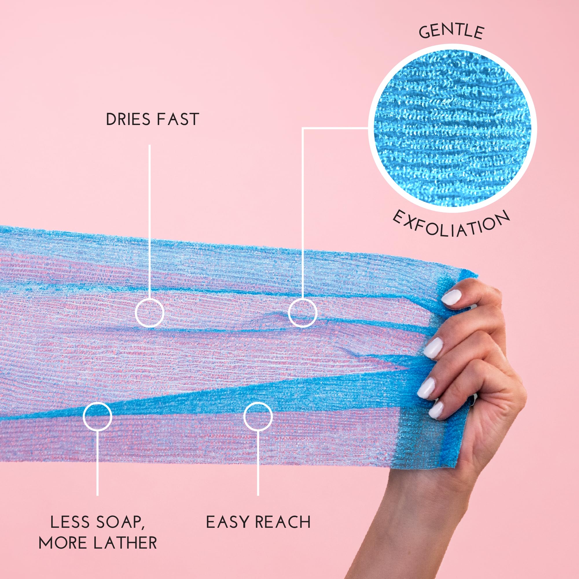 S&T INC. Back Scrubber for Shower, Exfoliating Body Scrubber or Bath Exfoliating Towel for Skin Care, 11.8 Inches x 35.4 Inches, Assorted Pink, 3 Pack