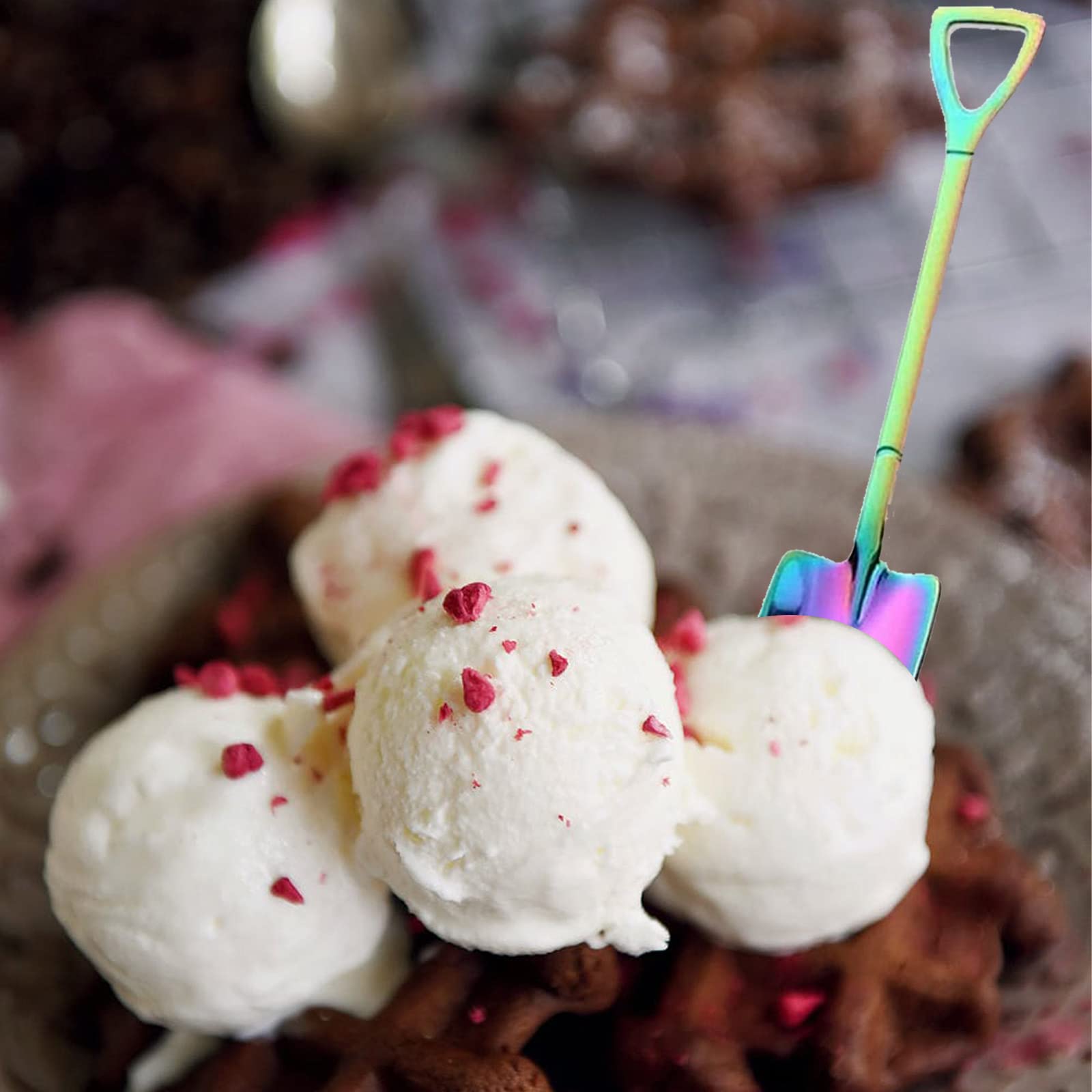 4PCS Shovel Spoon Ice Cream Spoon Coffee Spoon Yogurt Spoons Stainless Steel Dessert Spoons( Colored, Gold)