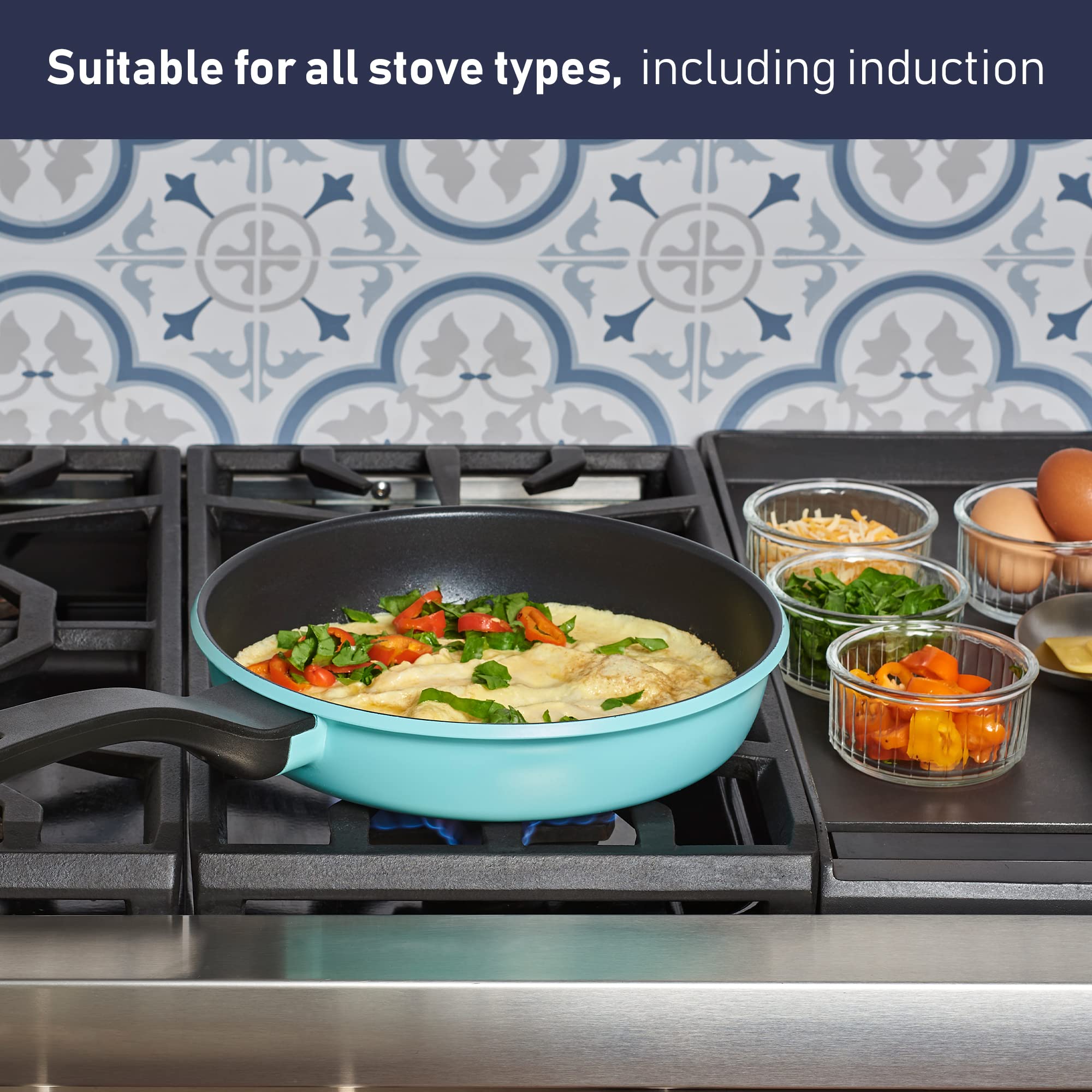 Bergner - Retro Cookware - Pots and Pans Set Nonstick - Induction Cookware Suitable for all Stove Types - Dishwasher Safe - 2 Piece Fry Pan Set - 10" & 12" Pans - Blue