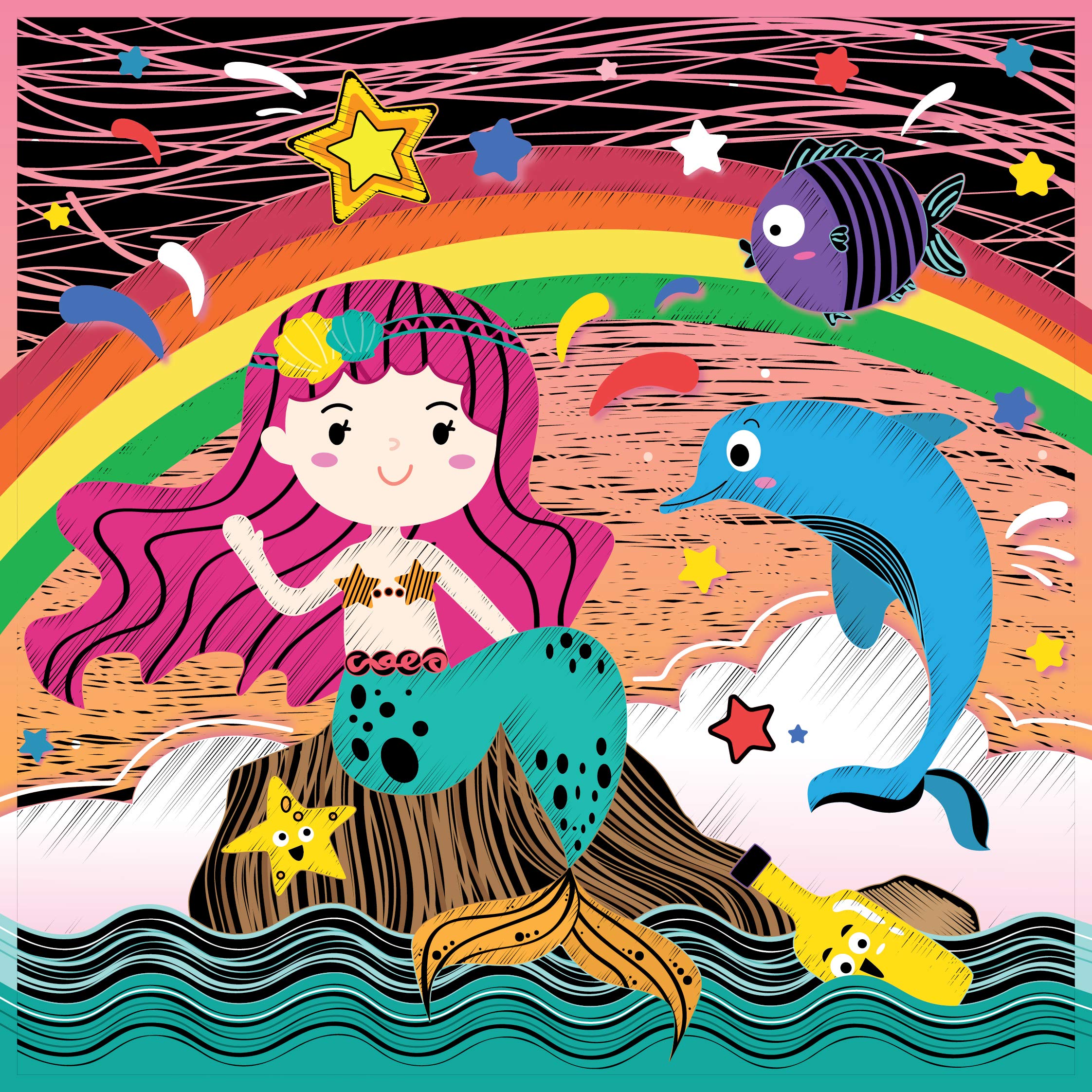 C.S. Kids My Mermaid Sea World 4-in-1 DIY Mega Kit for Kids (10 Arts and Crafts Projects: Sewing Kits for Doll and Keychain, Scratch Art, Diamond Art) Handcraft/Creative Art/DIY