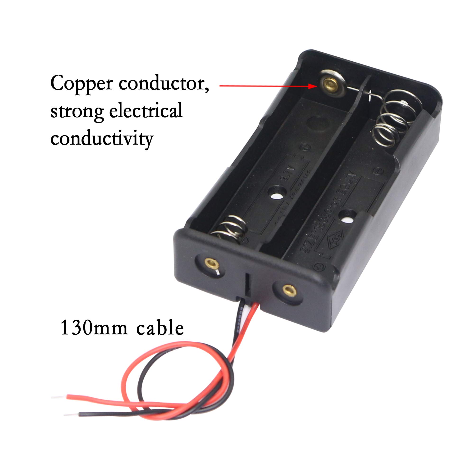PNGKNYOCN 18650 Battery Clip, 2 Slots 3.7V DIY Battery Storage Box in Series Plastic Batteries Case YOUCHENG for 18650 Battery with Connect Lead(5-Pack)