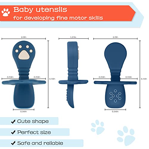 4Pcs Silicone Baby Spoons, Baby Feeding Spoons with Anti Choke Barrier,Baby Self Feeding Training Cute Utensils Set