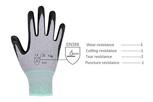 Ultra Durable Safety Work Gloves for Women Men, Seamless Knit Non-Slip Elastic Nylon Gloves, Power Grip, 3D Comfort Stretch Fit, Smart Touch Screen, Breathable, Abrasion, Antistatic, Small
