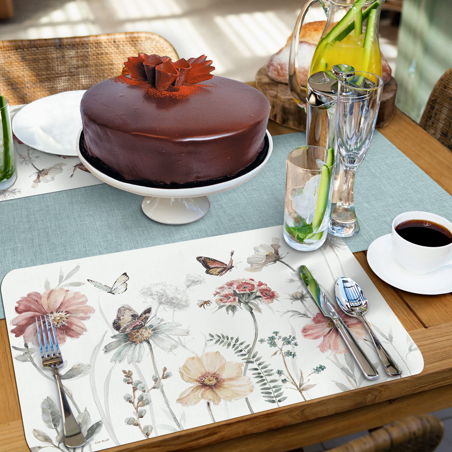 CounterArt Country Weekend 4 Pack Reversible Easy Care Flexible Plastic Placemat Made in The USA BPA Free, Easily Wipes Clean