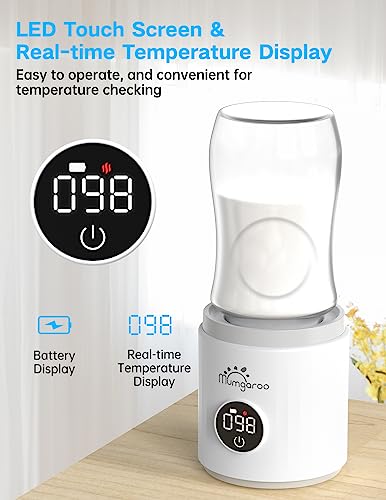 Bottle Warmer, Portable Bottle Warmer for Travel with 4 Adapters, LED Real-time Display & Rechargeable & Precise Temperature Control Travel Bottle Warmer for All Bottles for Breastmilk & Formula