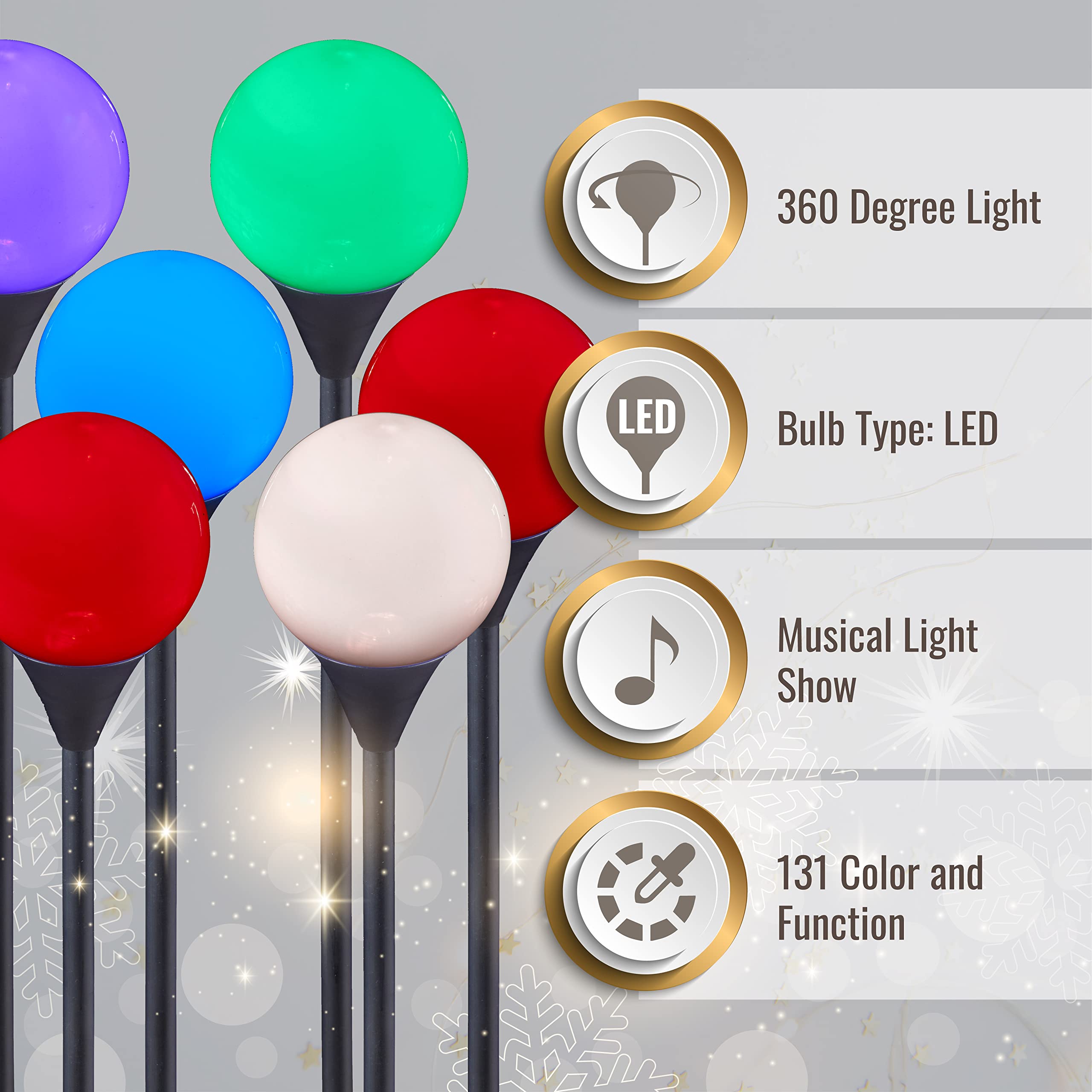 Aurio Outdoor Garden Pathway Yard Spikes, Color Changing Lights with Bluetooth Speaker, Smart Pixel Bulbs, 15-Pack