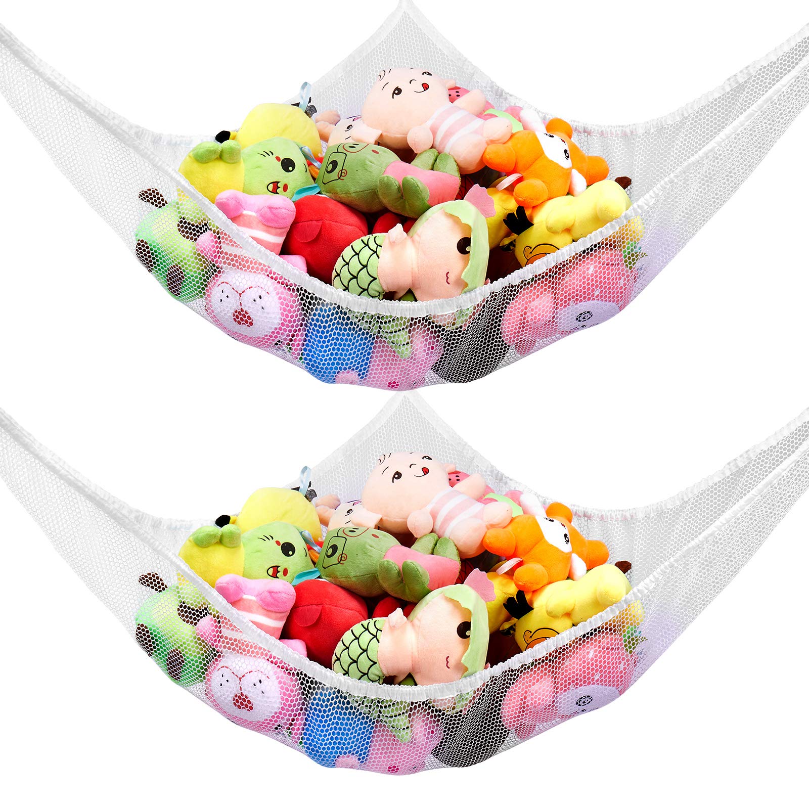 Stuffed Animal Net or Hammock, Stuffed Animal Net, Jumbo Toy Net Hammock for Stuffed Animals KoHuiJoo Wall Sling Corner Extra Large Kids Children Mesh Toy Net Organizer (White 2Pack, 83 Inch)