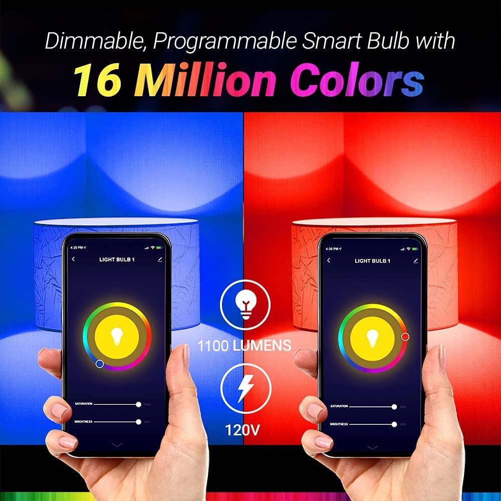 4 Pack BR30 WiFi Smart Light Bulbs - No Hub Required 13W (100W Watt Equivalent) Indoor Smart Bulb - Dimmable Compatible with Amazon Alexa Google Assistant and Smart Life Apps Smart Flood RGBCW Bulb