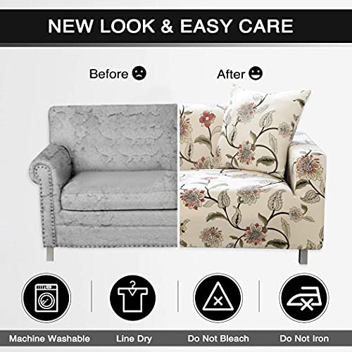 Lamberia Printed Sofa Cover Stretch Couch Cover Sofa Slipcovers for 3 Cushion Couch with Two Pillow Cases (3 Seater, New Blooming Flower)