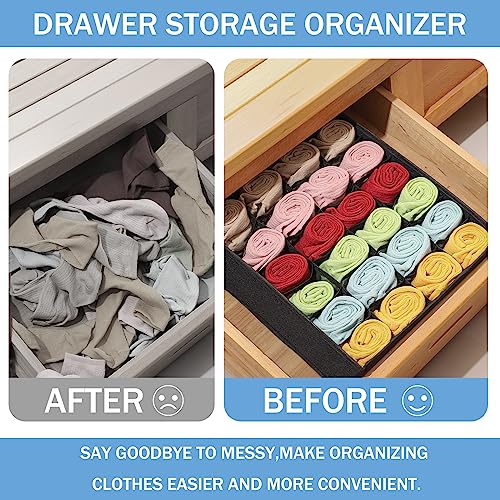 Boudar Foldable Storage Cubes Drawer Underwear Organizer Dividers, under Cabinet Organizer 24-Cell Fabric Storage Boxes for Lingerie,Socks,Ties (Black)