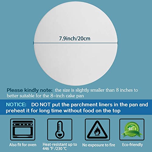 8 Inch Parchment Paper Rounds, Set of 200, Non Stick Baking Parchment Circles, Cake Parchment Rounds for Cake Pan, Springform Pan, Tortilla Press and so on(4.5/5.5/6/7/9/10/12in Available)