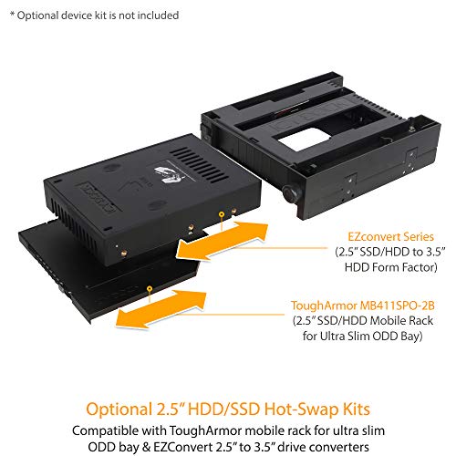 ICY DOCK Tool-Less 3.5β SATA HDD Mobile Rack and Ultra-Slim 9.5mm ODD Bay for External 5.25β Bay | DuoSwap MB971SPO-B (3.5" HDD + ODD)