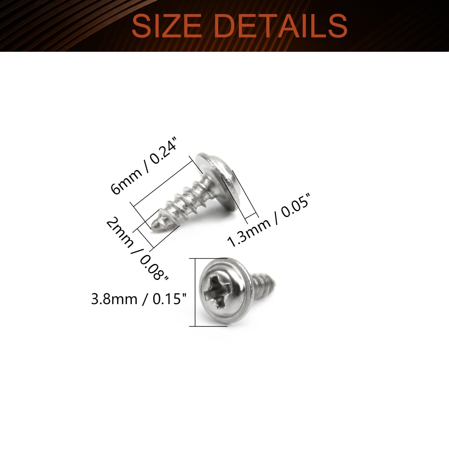 MroMax M2x6mm 304 Stainless Steel Self Tapping Machine Screws Full Threaded Phillips Pan Head with Washer Screw Fasteners Silver Tone 50Pcs