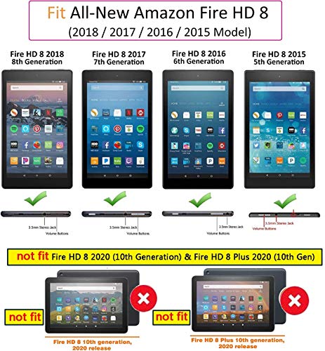 UUcovers for Amazon Kindle Fire HD 8 Tablet 2018/2017/2016/2015 Case 8th/7th/6th/5th Generation, Folio Stand Synthetic Leather Magnetic Wallet TPU Back Shockproof Cover with Card Slots, Pink Flower