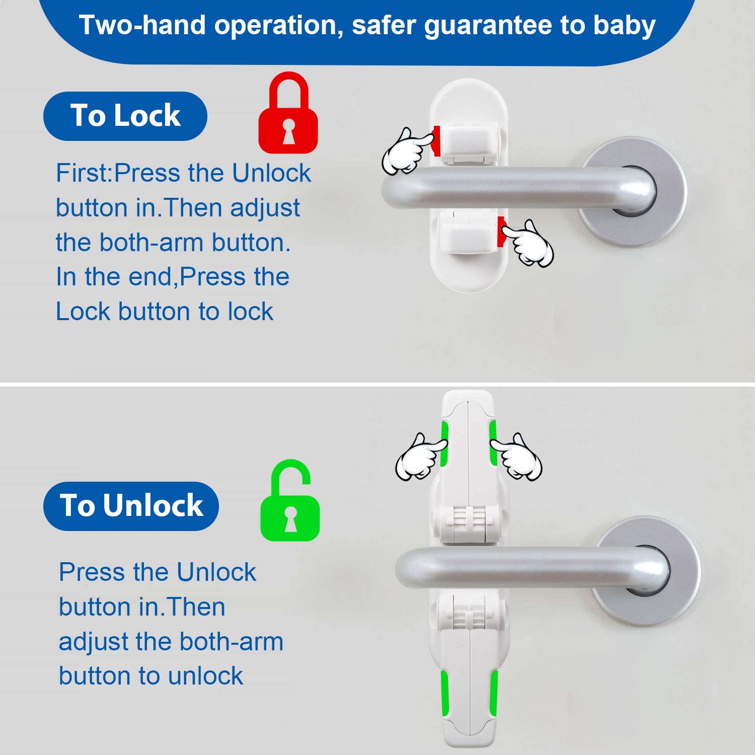 4 Pack Childproof Door Lever Lock Prevent Toddlers from Opening Doors.Unique Double Lock System Design.Easy to Install Without Any Screw Tools. (White)
