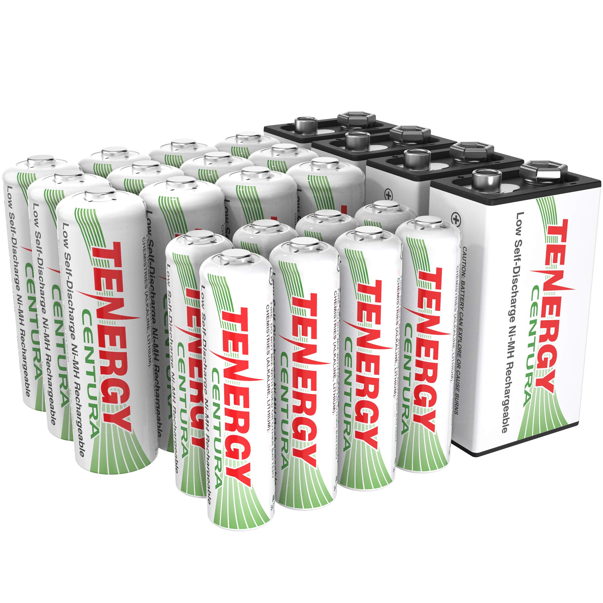 Tenergy Centura Low Self Discharge NiMH Rechargeable Battery Combo, Includes 12xAA 8xAAA 4x9V Rechargeable Batteries, 24 Pack