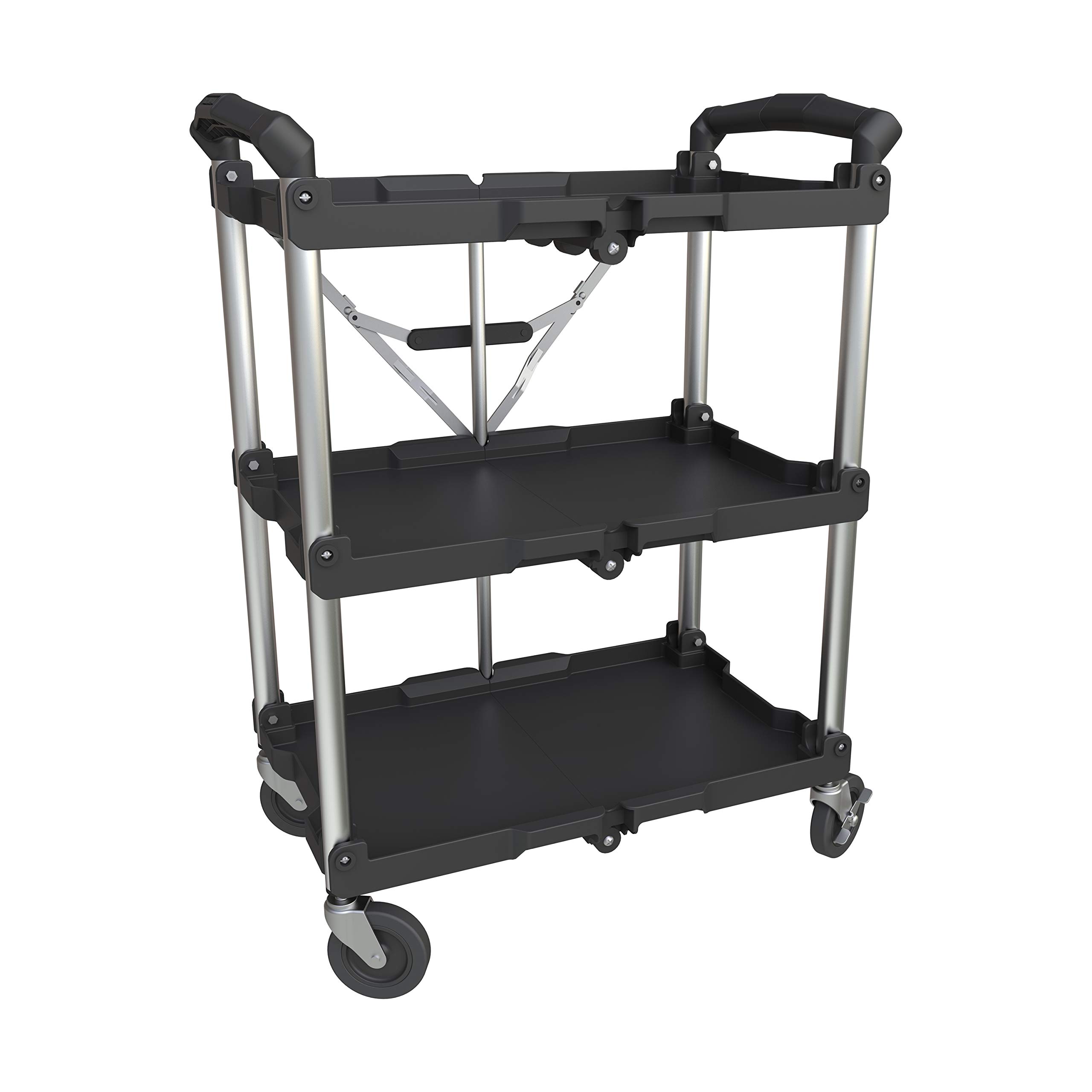 Olympia Tools 85-198 Pack-N-Roll Folding Collapsible Service Cart, Full Black, 50 Lb. Load Capacity per Shelf