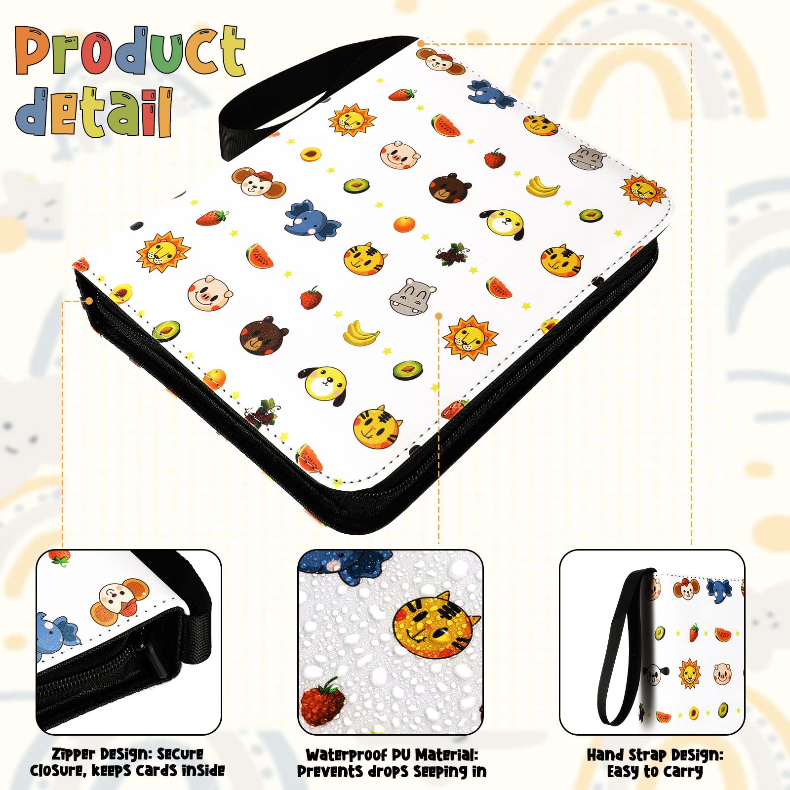 300 Mini Card NFC Tag Binder Holder Animal Design Game Pockets 1.3 x 1.5 Inch Card Carrying Case with Secure Zipper