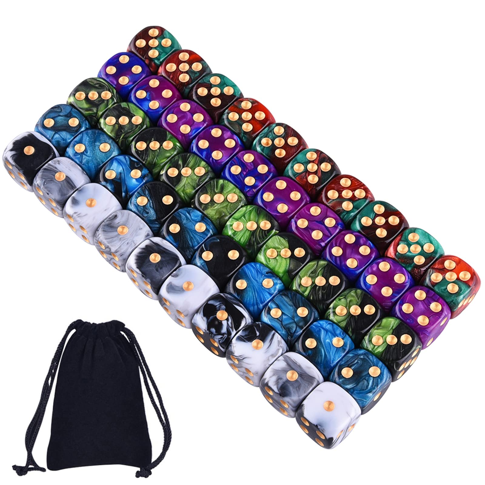 AUSTOR 50 Pieces 6 Sided Game Dice Set 5 Two Tone Colors Dice with Gold Pips Round Corner Dice for Playing Games Like Tenzi, Farkle, Yahtzee, Bunco or Teaching Math