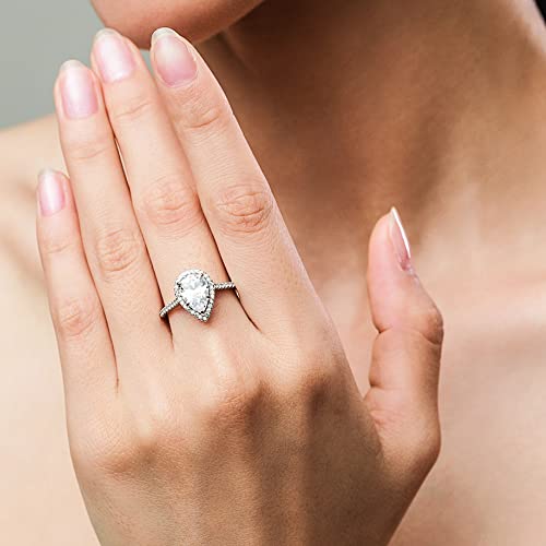 ABSOLUTE Pear Shaped 1.8 Ct CZ Engagement Rings for Women Cubic Zirconia Promise Ring For Her S925 Sterling Silver Rings Platinum Plated #Size #7