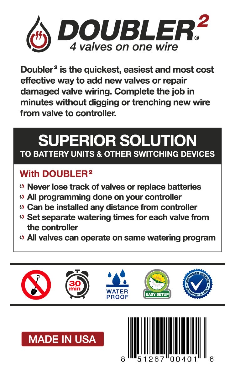 DOUBLER2 - 4 Valves on One Wire / Expand or Repair Your Irrigation System with Ease